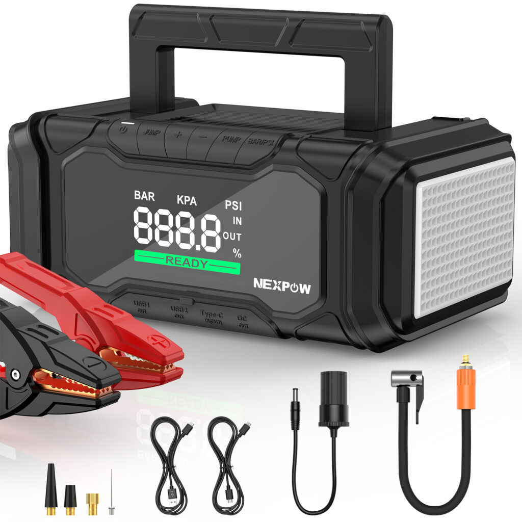 NEXPOW 4000A Peak Car Battery Jump Starter with Air Compressor, 12V ...